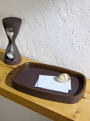 Assouline Pebble Leather-trimmed Wood Tray