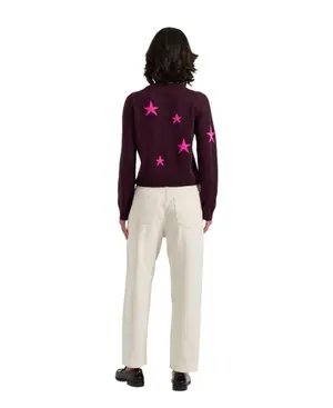Chinti & Parker Wool-cashmere Star Round-neck Cardigan - Aubergine
