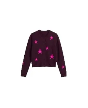 Chinti & Parker Wool-cashmere Star Round-neck Cardigan - Aubergine
