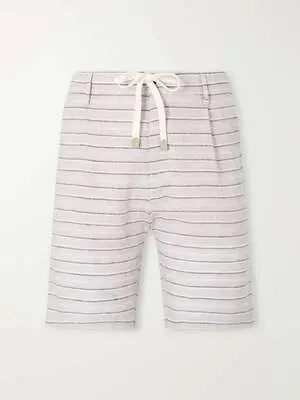 Eleventy Straight-leg Striped Drawstring Linen Shorts