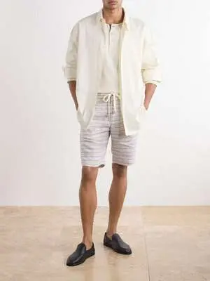 Eleventy Straight-leg Striped Drawstring Linen Shorts