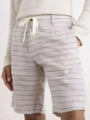 Eleventy Straight-leg Striped Drawstring Linen Shorts
