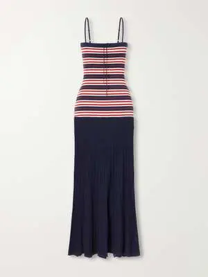 Faithfull The Brand Doris Striped Cotton-blend Maxi Dress With Bow Detail - Navy