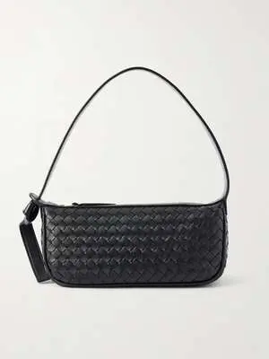 Bottega Veneta Intrecciato 19 Leather Shoulder Bag - Black