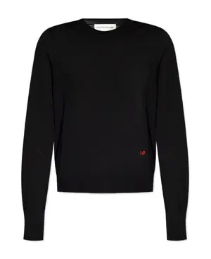 Victoria Beckham Logo-embroidered Merino Wool Jumper - Black