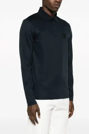 Hugo Boss Logo Patch Long-sleeved Polo Shirt - Black