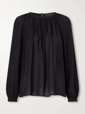 NILI LOTAN Saint Tropez Gathered Silk-chiffon Blouse - Black