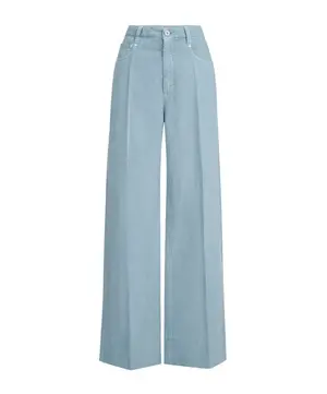 Brunello Cucinelli Garment-dyed Cotton And Linen Loose Trousers With Monili - Blue