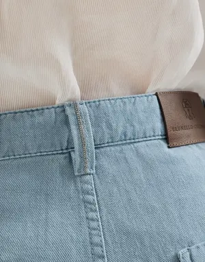 Brunello Cucinelli Garment-dyed Cotton And Linen Loose Trousers With Monili - Blue