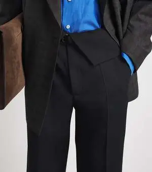 Dries Van Noten Wool Folded Straight Trousers