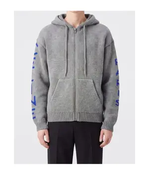 Celine Ribbed-knit Hooded Zip-up Cardigan - Grey/blue