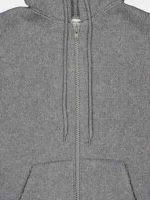 Celine Ribbed-knit Hooded Zip-up Cardigan - Grey/blue