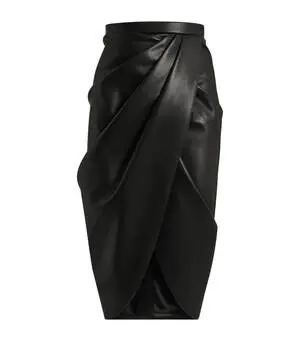 Balmain Lambskin Draped Midi Skirt