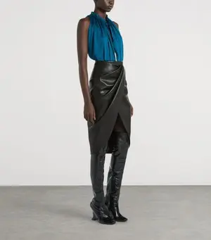Balmain Lambskin Draped Midi Skirt