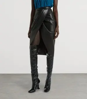 Balmain Lambskin Draped Midi Skirt