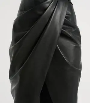 Balmain Lambskin Draped Midi Skirt