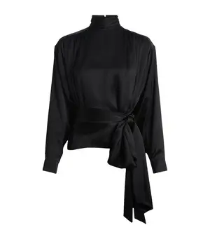Balmain Silk Satin Tie-neck Blouse