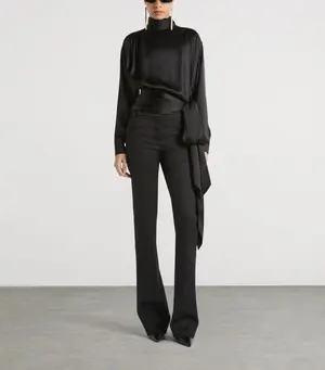 Balmain Silk Satin Tie-neck Blouse