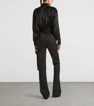 Balmain Silk Satin Tie-neck Blouse