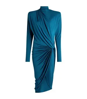 Balmain Draped Long-sleeve Midi Dress