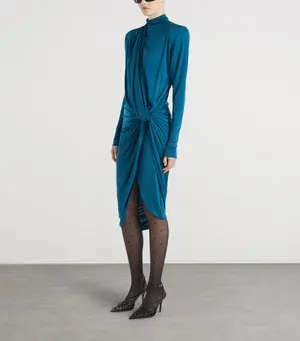Balmain Draped Long-sleeve Midi Dress