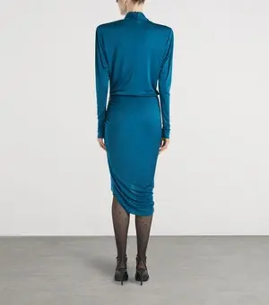 Balmain Draped Long-sleeve Midi Dress