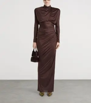 Balmain Draped Long-sleeve Maxi Dress