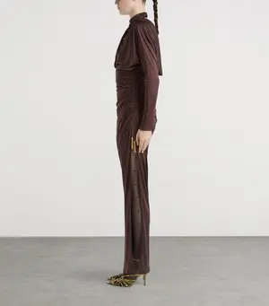 Balmain Draped Long-sleeve Maxi Dress