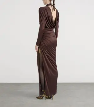 Balmain Draped Long-sleeve Maxi Dress