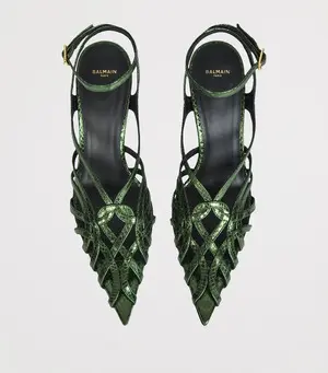 Balmain Python-effect Leather Heeled Sandals