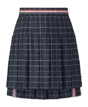 Thom Browne Windowpane Houndstooth Pleated Mini Skirt - Navy