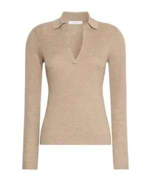 Max Mara Long Sleeve Ribbed Knit Top - Sand-colored