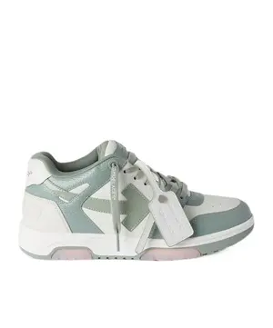 Off-White Patchwork Leather Lace-up Low-top Sneakers - Sage