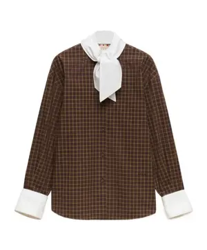 Marni Brown Checked Poplin Shirt With Neck Tie