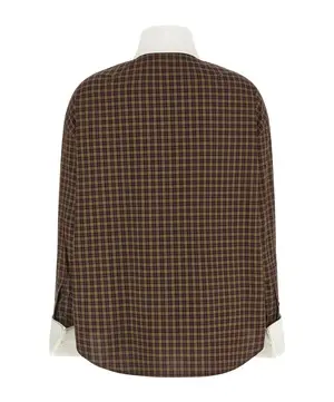 Marni Brown Checked Poplin Shirt With Neck Tie