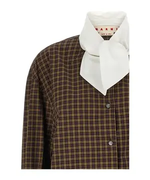 Marni Brown Checked Poplin Shirt With Neck Tie