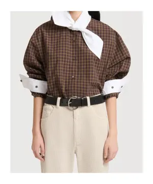 Marni Brown Checked Poplin Shirt With Neck Tie