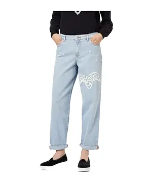 Emporio Armani Lightwash Straight Leg Jeans With Wing Embroidery