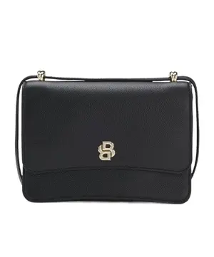 Hugo Boss Grained Leather Shoulder Bag With Gold-tone Monogram