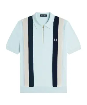 Fred Perry Stripe Zipped Short-sleeve Polo Shirt - Blue