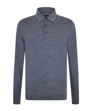 Hugo Boss Heatherblue Knit Longsleeve Polo Shirt - Grey