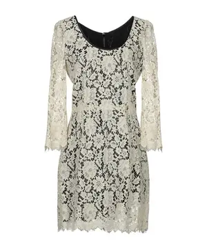 Dolce & Gabbana Two-tone Lace Dress With V-neck And Three-quarter Sleeves