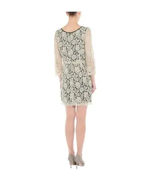 Dolce & Gabbana Two-tone Lace Dress With V-neck And Three-quarter Sleeves