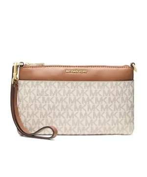 Michael Kors Monogram Coatedcanvas And Leather Wristlet Crossbody Bag