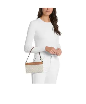 Michael Kors Monogram Coatedcanvas And Leather Wristlet Crossbody Bag