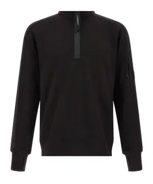 C.P. COMPANY Diagonal Raised Fleece Lens Half Zip Sweatshirt - Black