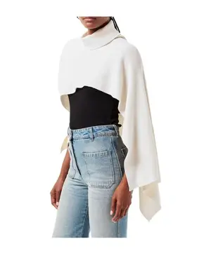 Magda Butrym Cream Knit Poncho With Turtleneck Foldover Collar