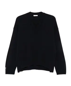 Peserico V-neck Ribbed-trim Jumper - Navy Blue