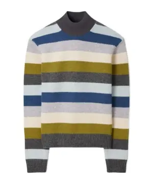 Tory Burch Wool Turtleneck Sweater - Graphite Polychromatic Stripe