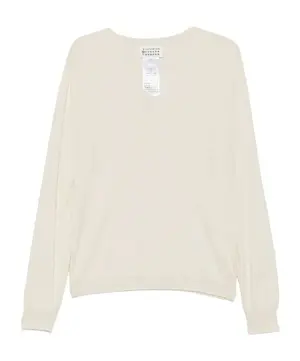 MAISON MARGIELA V-neck Long Sleeve Sweater - White
